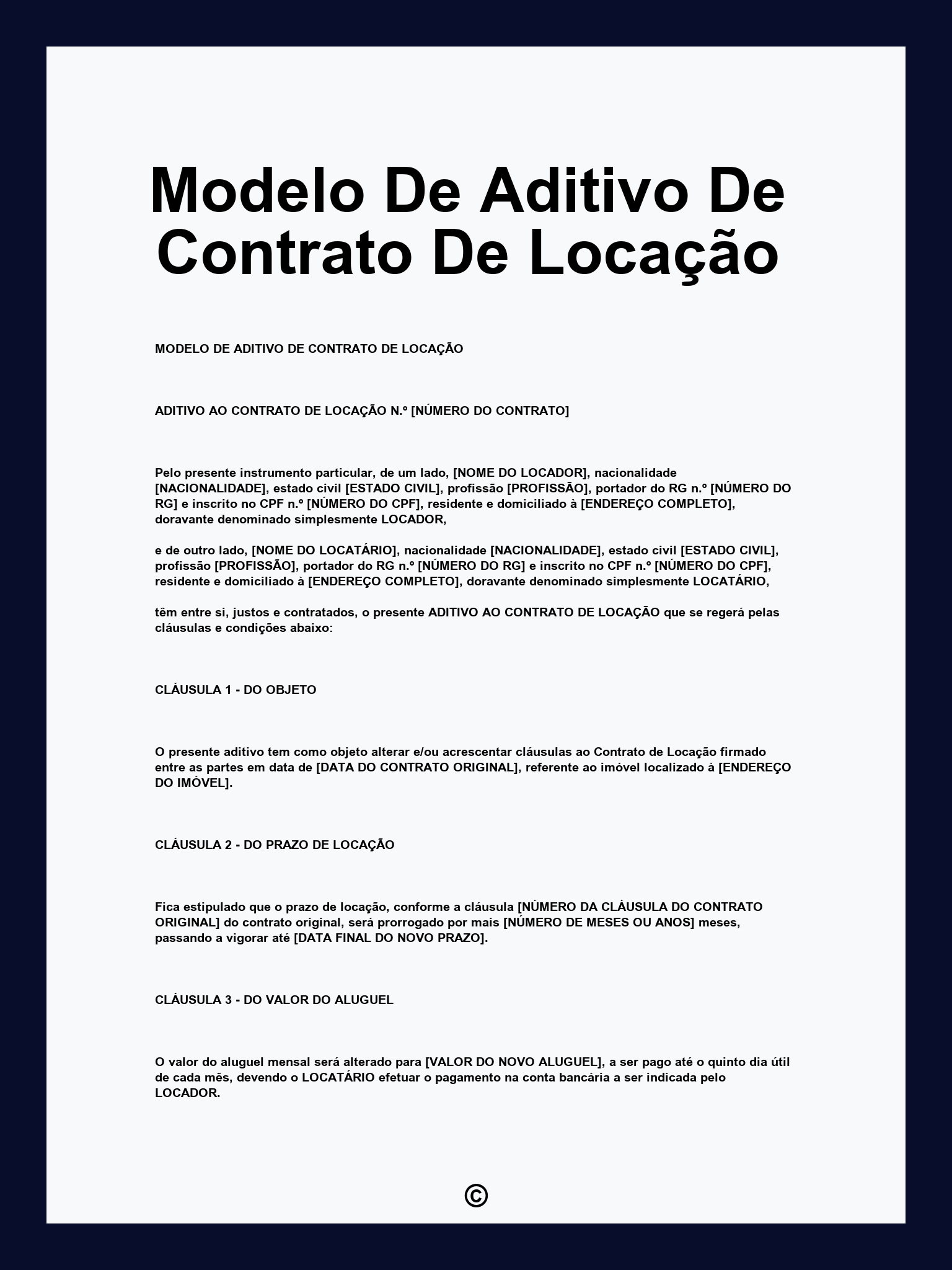 Modelo De Aditivo De Contrato De Locação