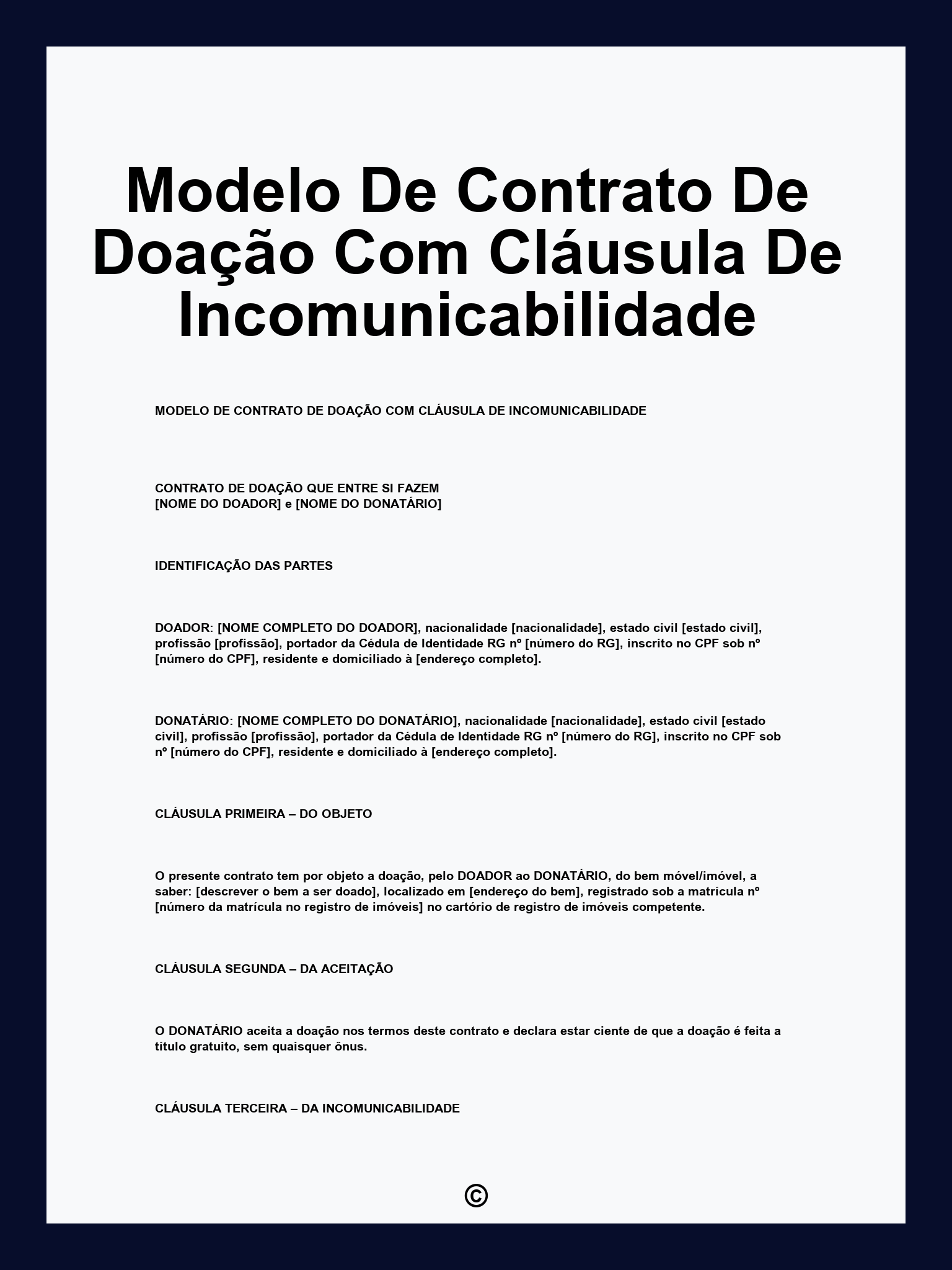 Modelo De Contrato De Doação Com Cláusula De Incomunicabilidade