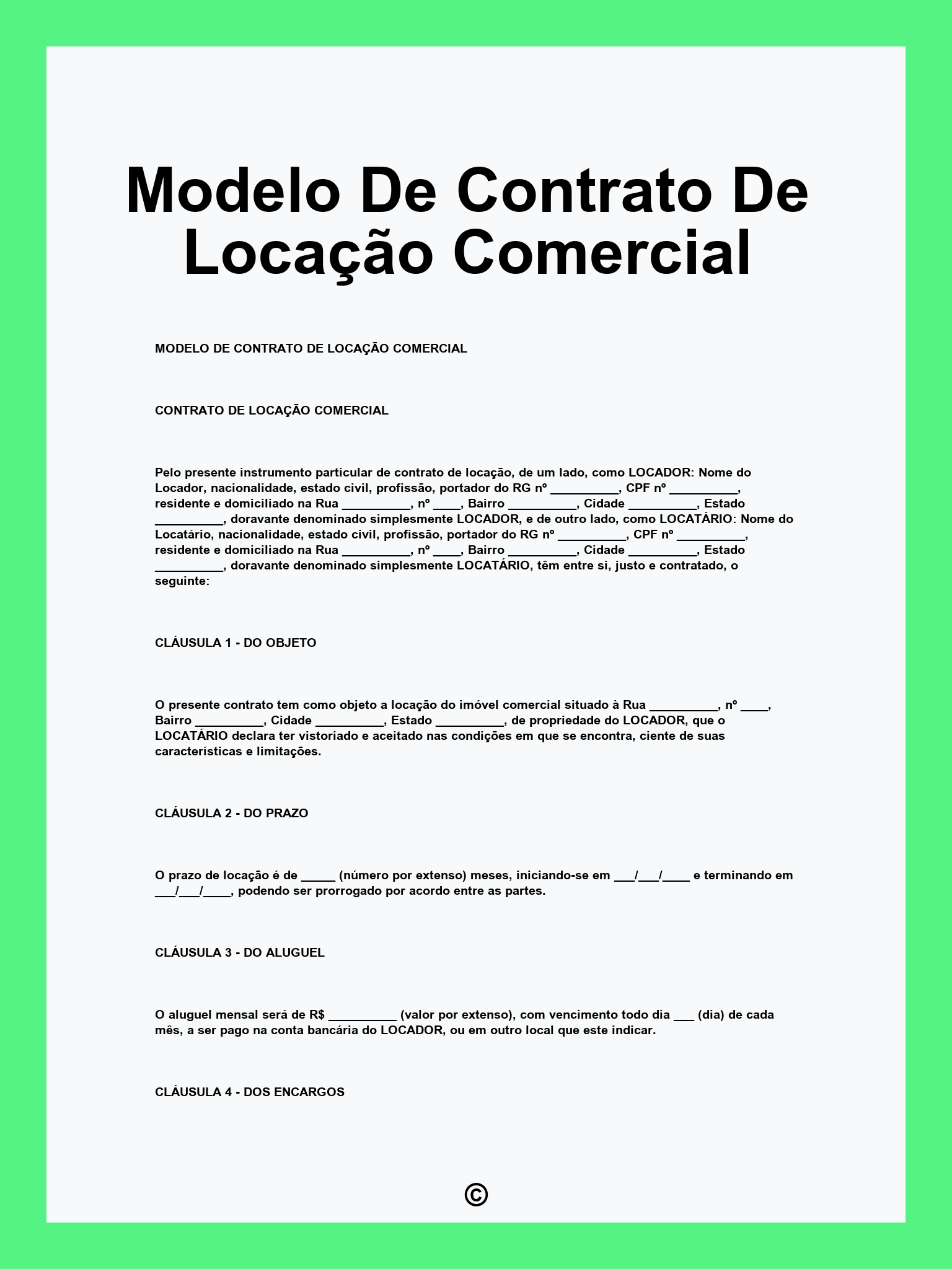 Modelo De Contrato De Locação Comercial