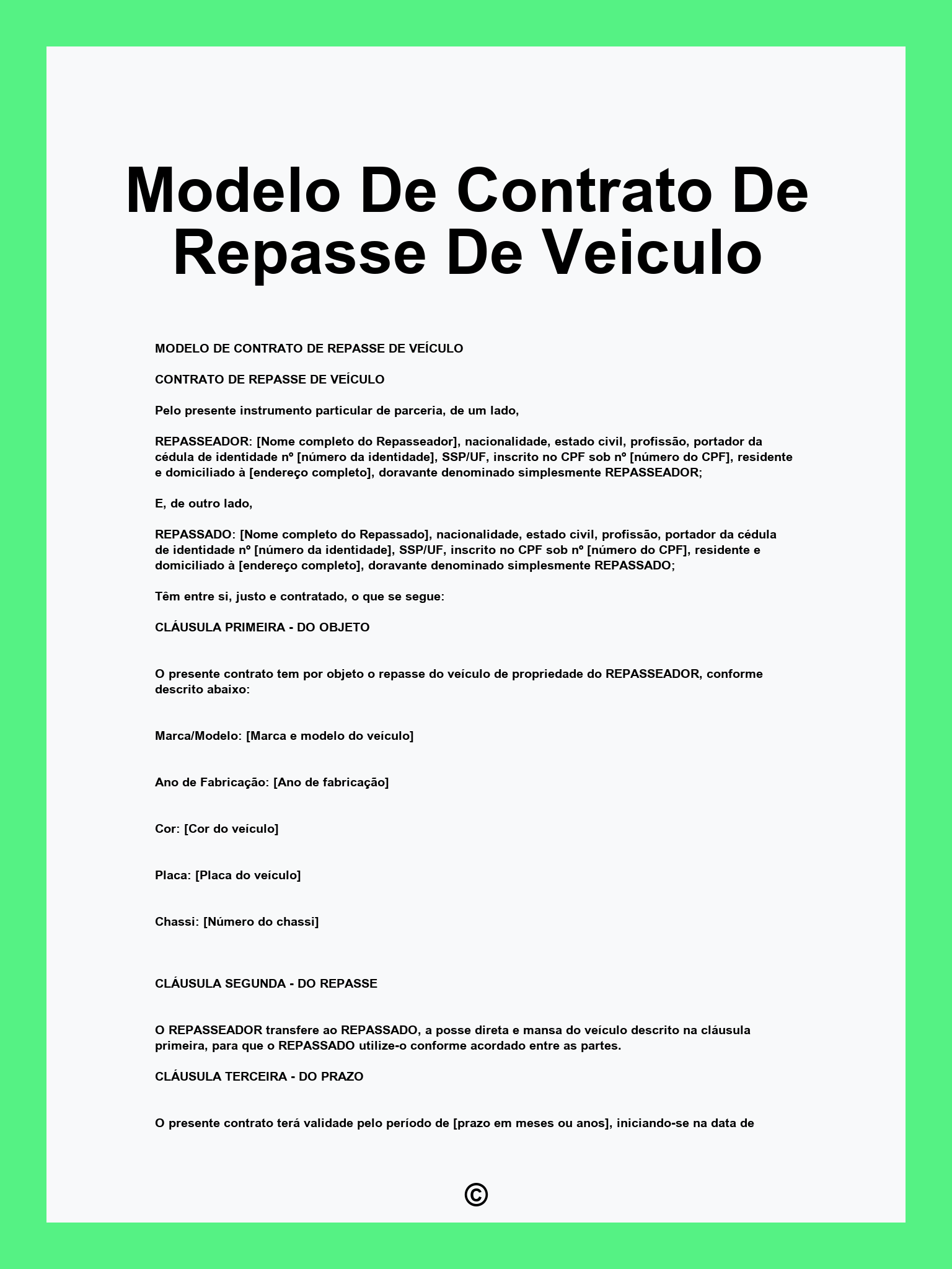 Modelo De Contrato De Repasse De Veiculo