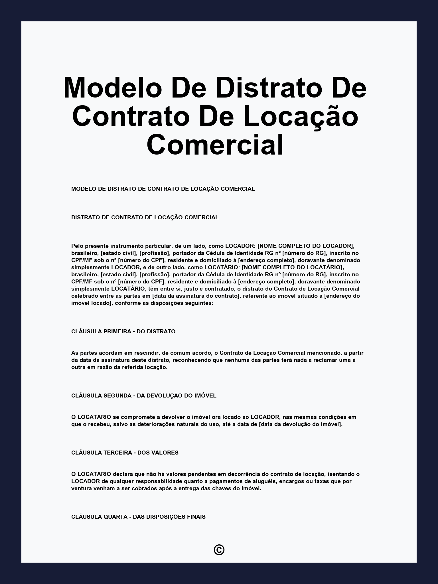 Modelo De Distrato De Contrato De Locação Comercial