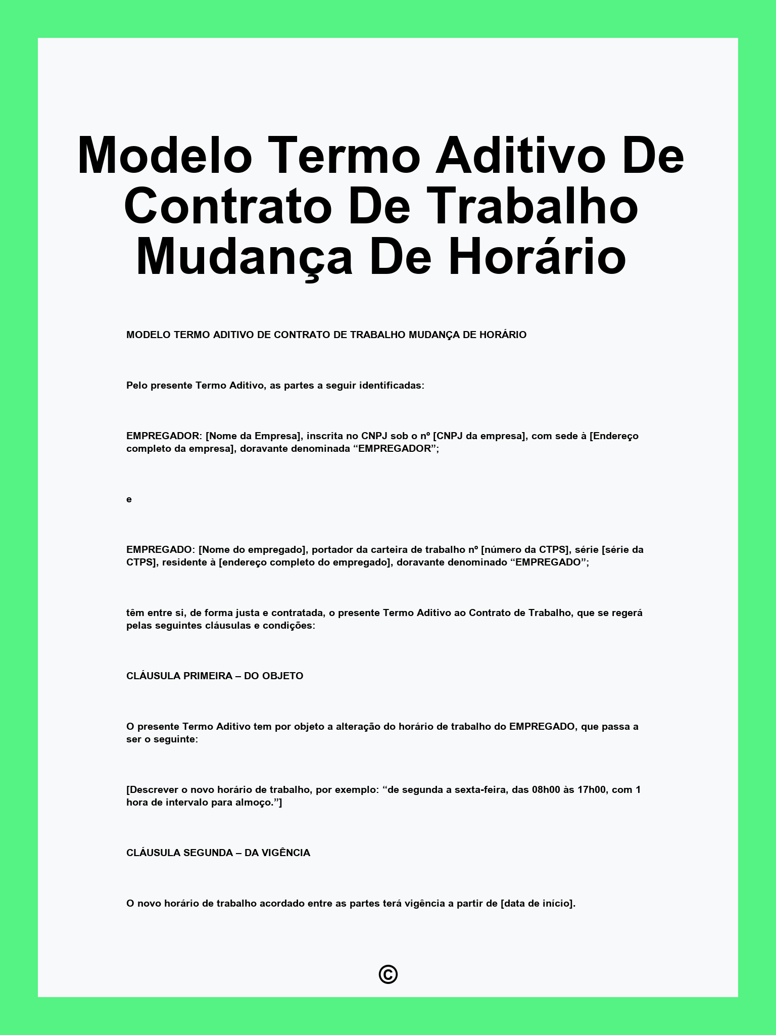 Modelo Termo Aditivo De Contrato De Trabalho Mudança De Horário
